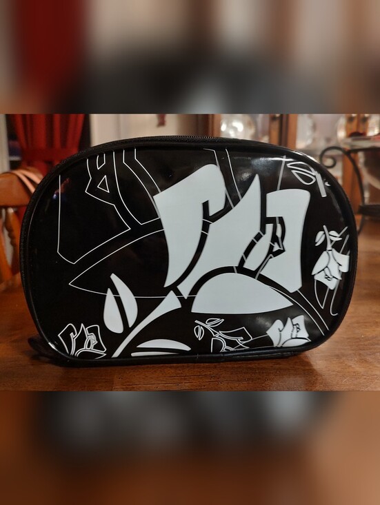 Lancome | Bags | Lancome Black With White Rose Cosmetic Pouch | Poshmark
